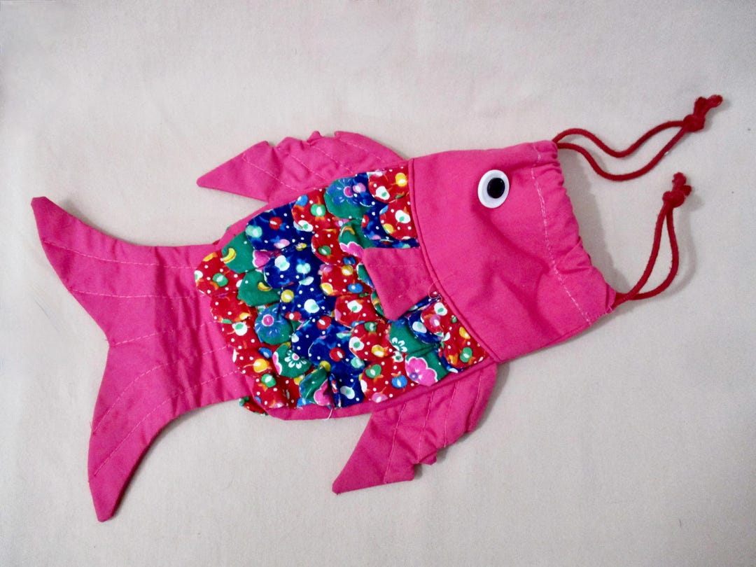 Vintage Fish Shaped Purse Coral Fabric Fish Pouch Detailed Stitching ...