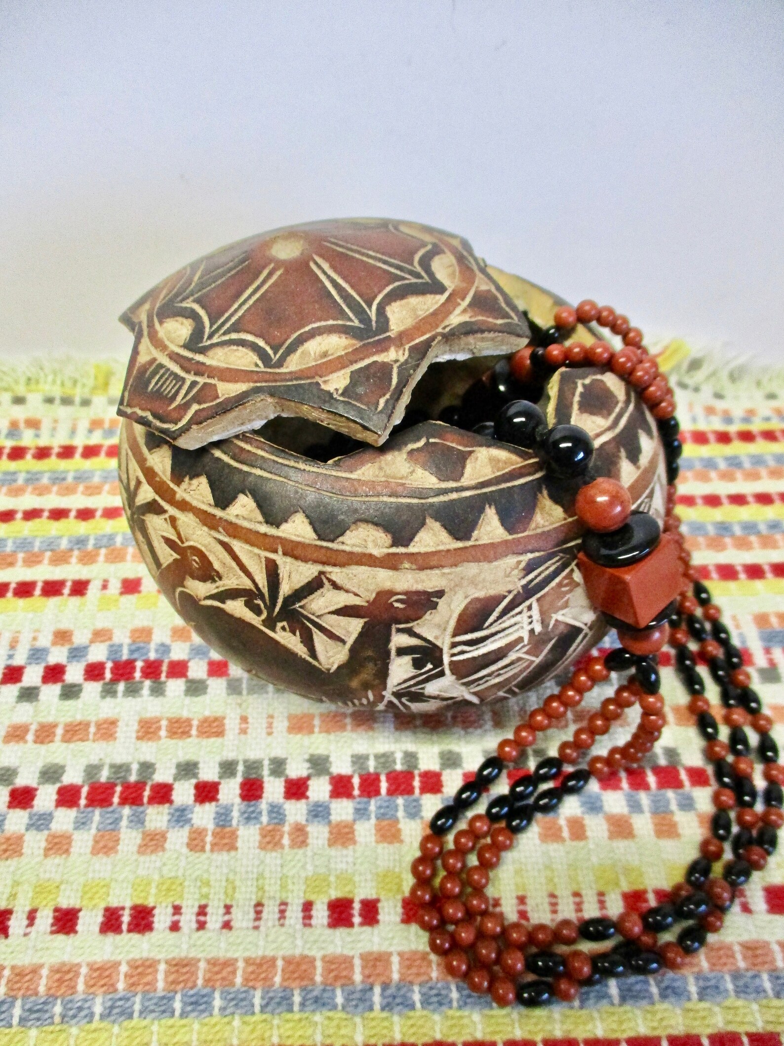 Gourd Box From Peru Vintage 70s Artisan Trinket Box Carved | Etsy