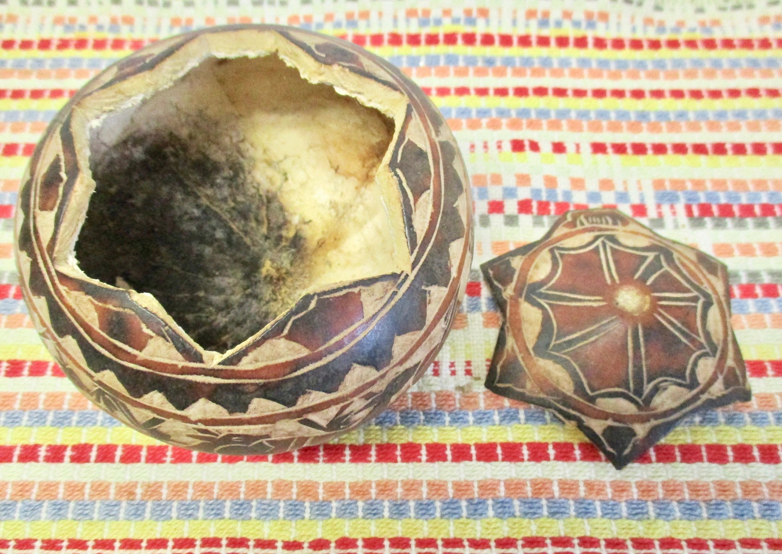 Gourd Box From Peru Vintage 70s Artisan Trinket Box Carved | Etsy