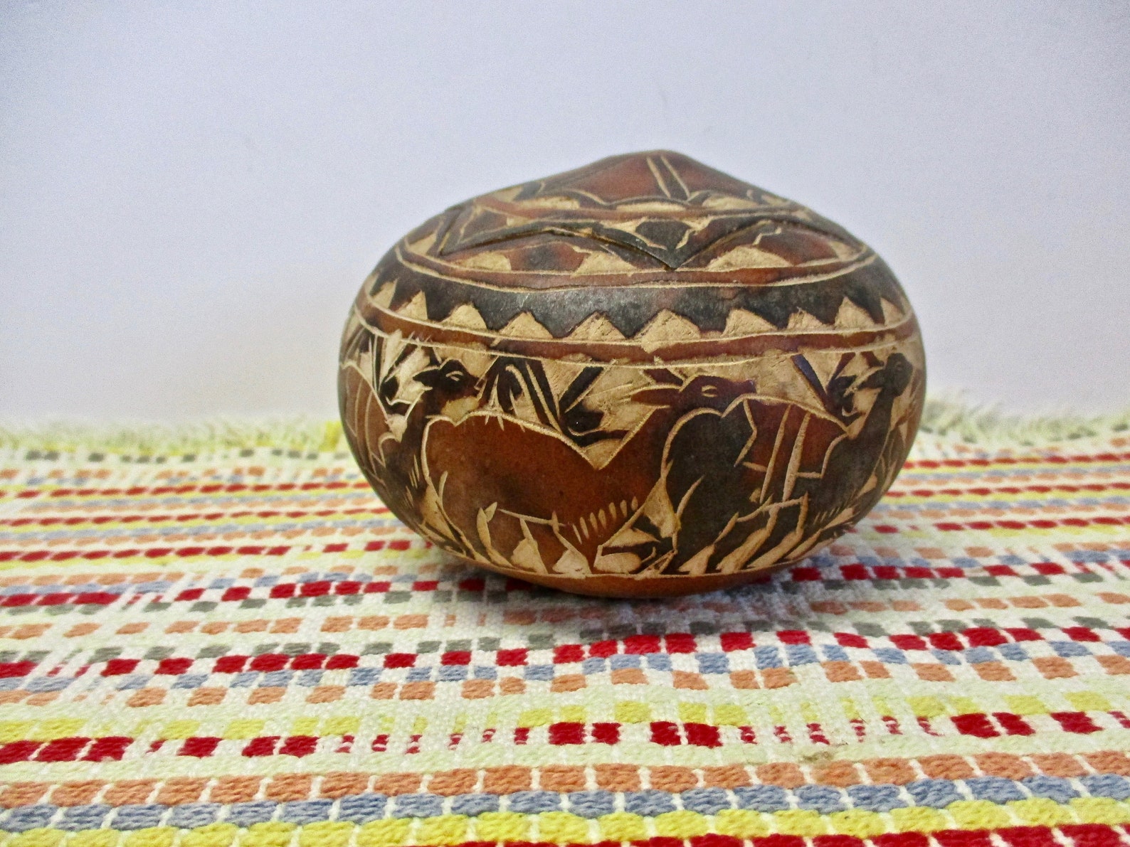 Gourd Box From Peru Vintage 70s Artisan Trinket Box Carved | Etsy