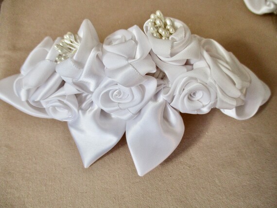 Vintage Kirk's Folly Bridal Combs White Satin Roses w… - Gem