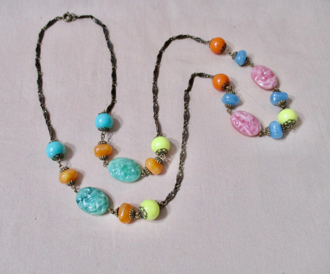 Vintage 40" Colorful Bead Necklace EXTRA LONG Gatsby 20s Flapper Style ...