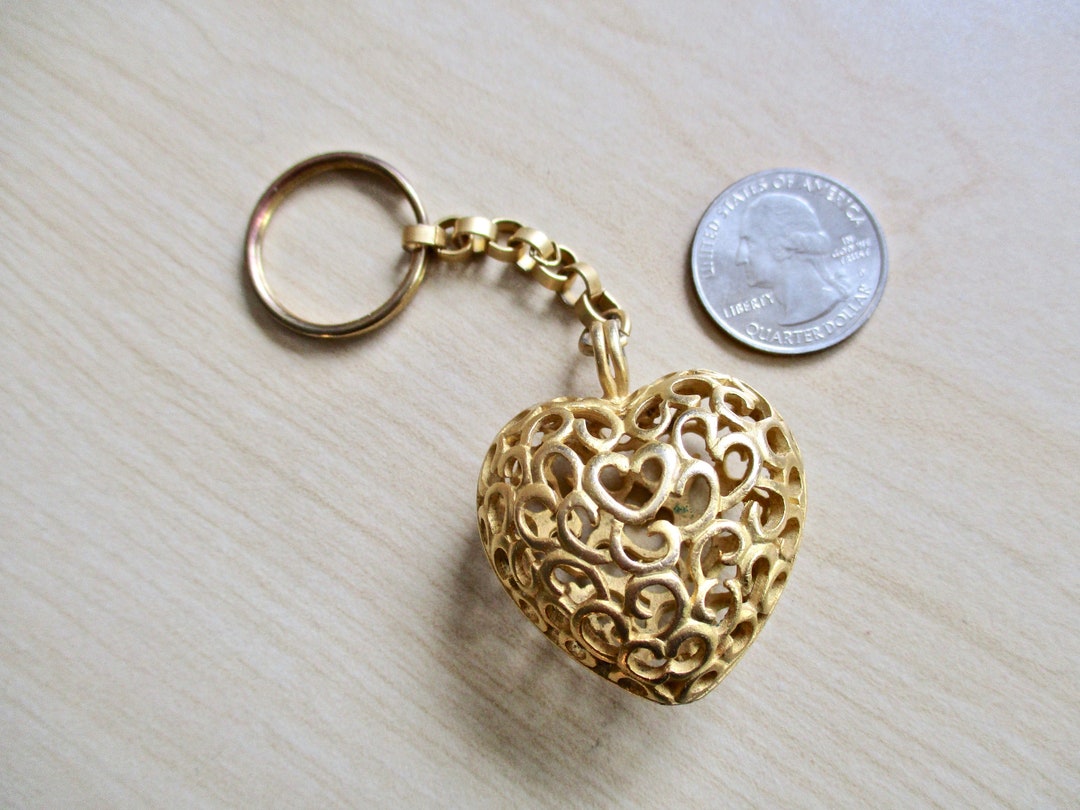 Heart of Hearts Key Chain Vintage 3D Puffy Heart Pendant Matte Gold ...