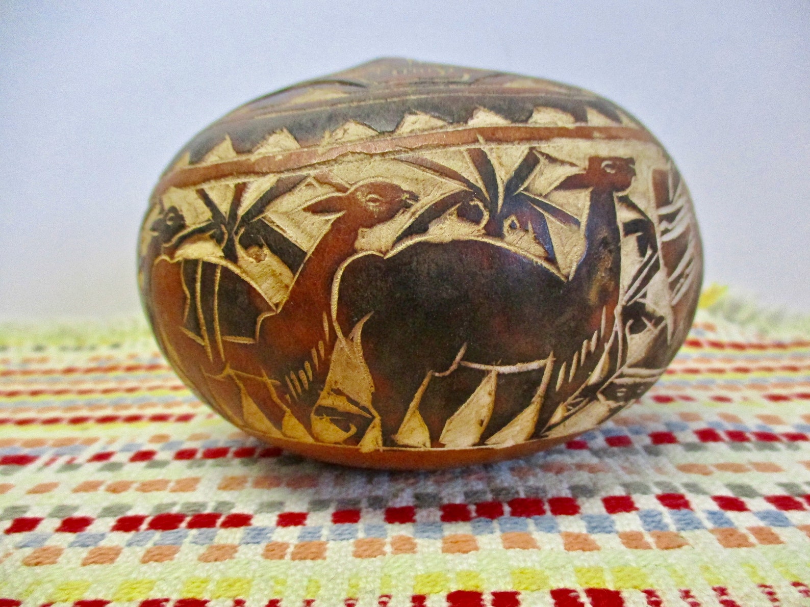 Gourd Box From Peru Vintage 70s Artisan Trinket Box Carved | Etsy