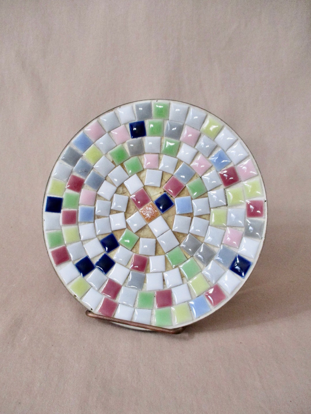 Vintage Mid Century Mosaic Dish Ceramic Tile Dish 50s Colorful Ring ...
