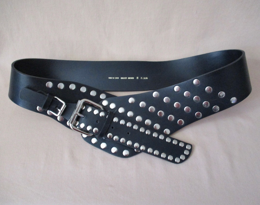 Punk Rocker Belt Studded Moto Belt Black LEATHER Biker Belt 4 Wide ...
