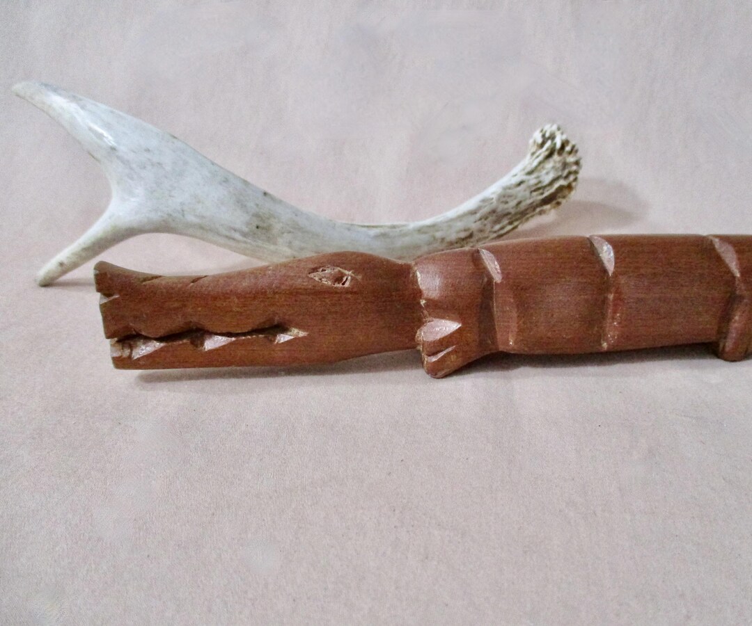 Vintage Wood Crocodile 12" Long Carving Folk Art Primitive Alligator ...