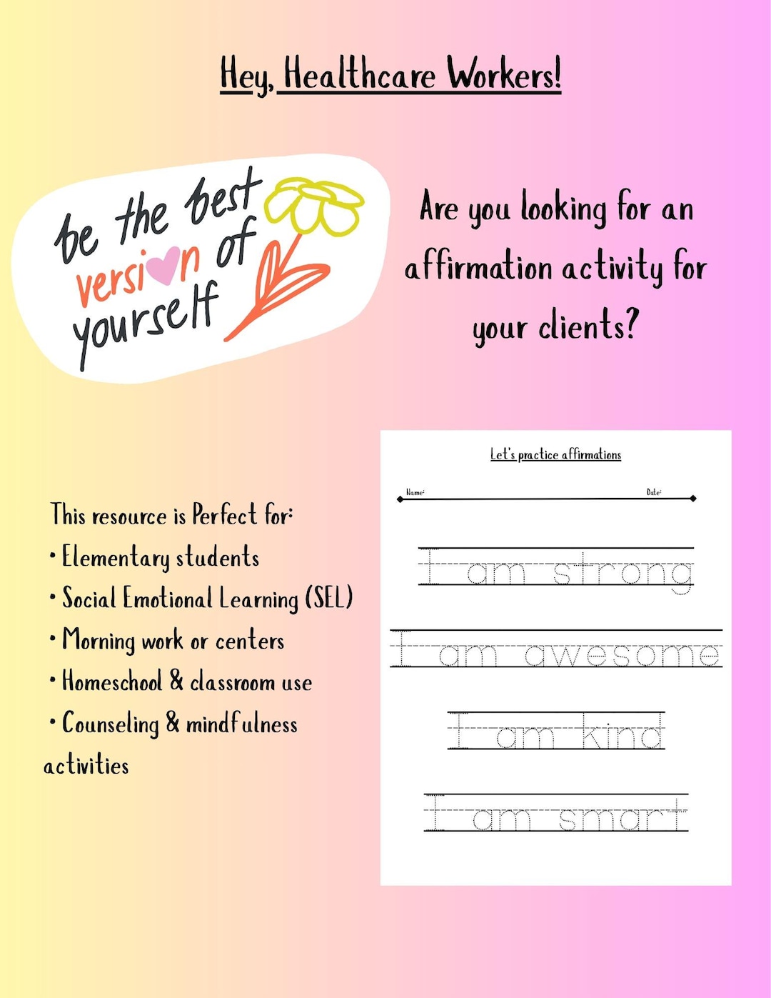 Affirmations Handwriting Worksheet for Kids | Positive Affirmations ...