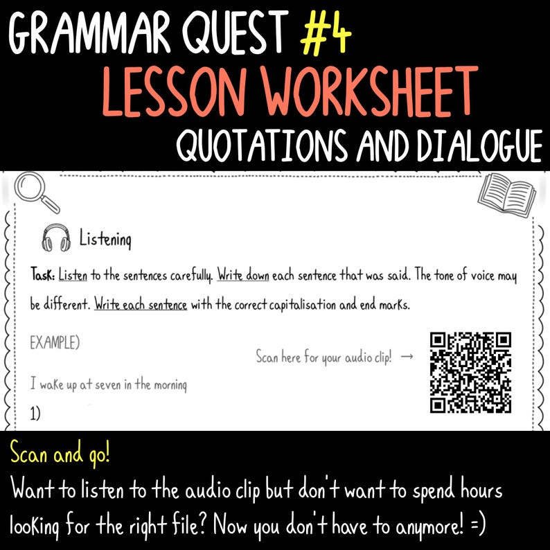 Quotations and Dialogue | QR Code Activity | Grammar Quest #4 - Etsy