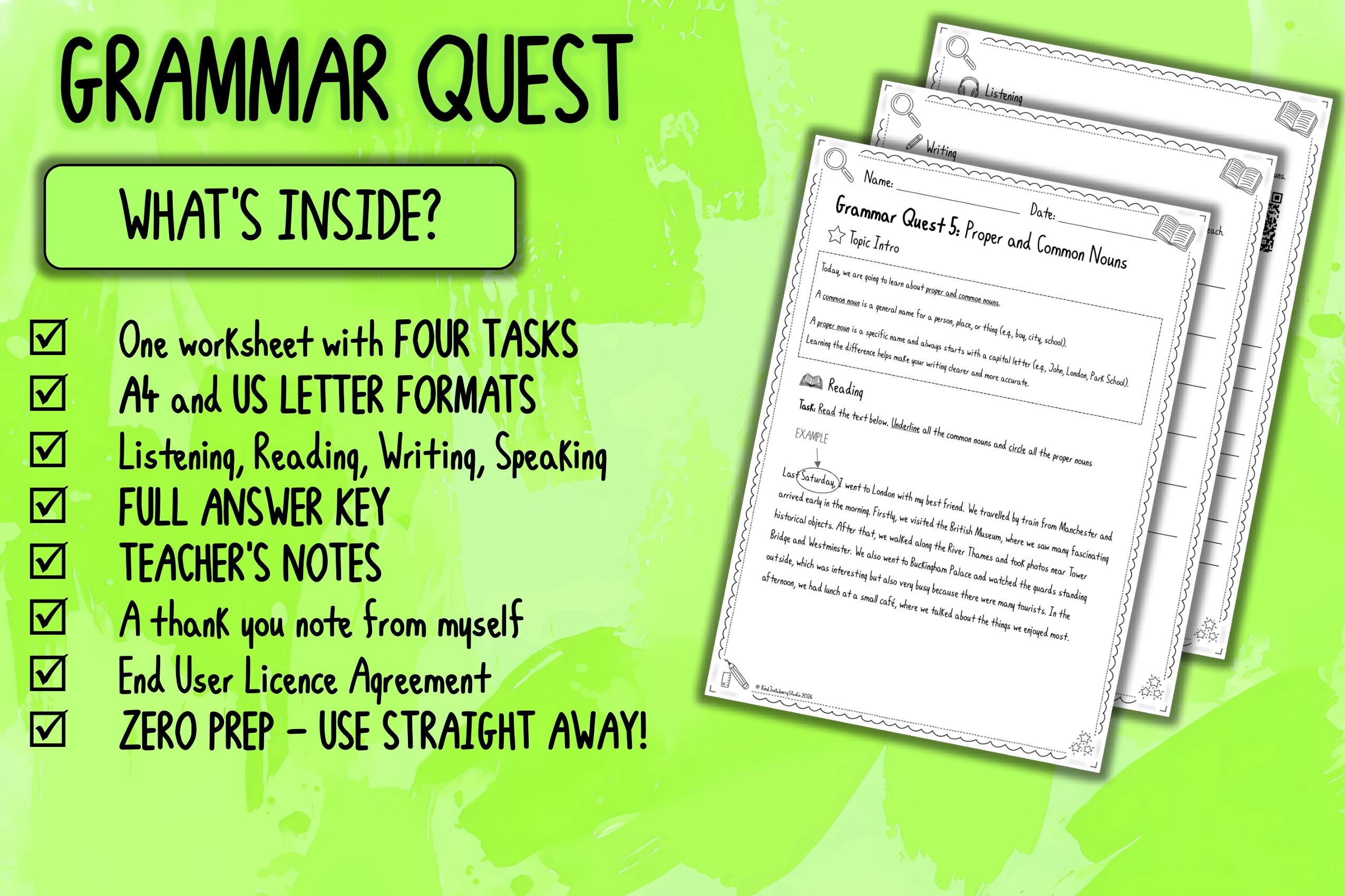 Proper and Common Nouns Worksheet | QR Code Activity | Grammar Quest #5 ...