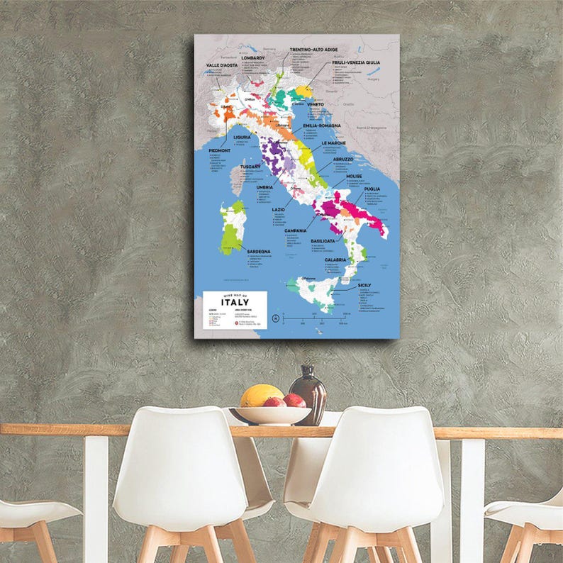 Italian Wine Exploration Map Canvas Print Painting Home Decor Wall Art ...