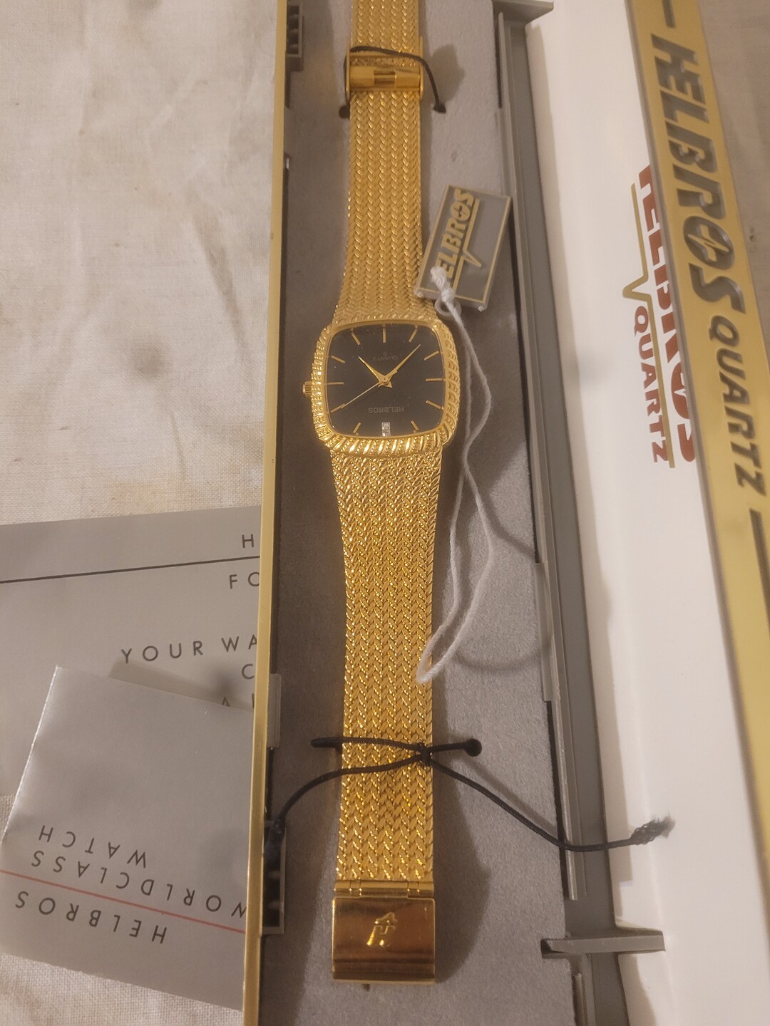 Vintage Helbros Quartz Gold Tone Diamond Black Face Y121 88-2 51841d ...