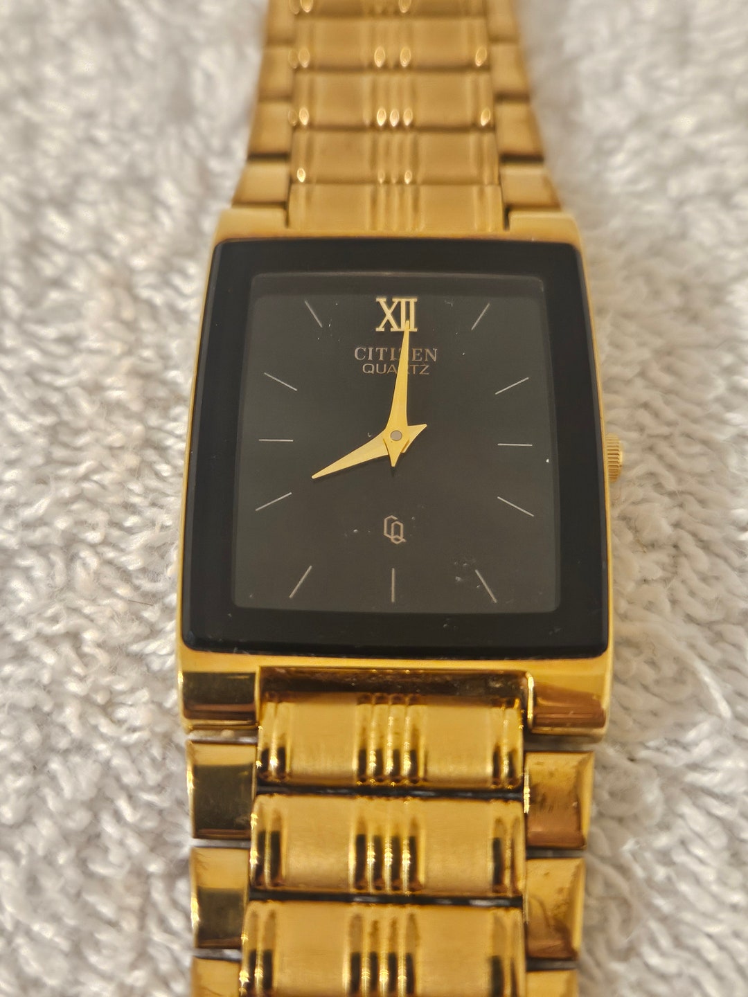 Vintage CITIZEN Quartz Men's Watch 1022-H14231 HSB Black Face Gold Tone ...