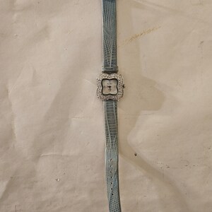 Vintage Erwin Pearl MOP Dial Crystal Accent Grey Leather Band Watch ...