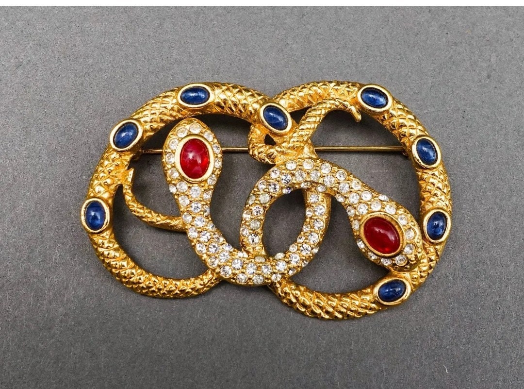 Vtg Kenneth Lane KJL Avon Serpent Brooch Crystal Gripoix Cabochon Snake ...