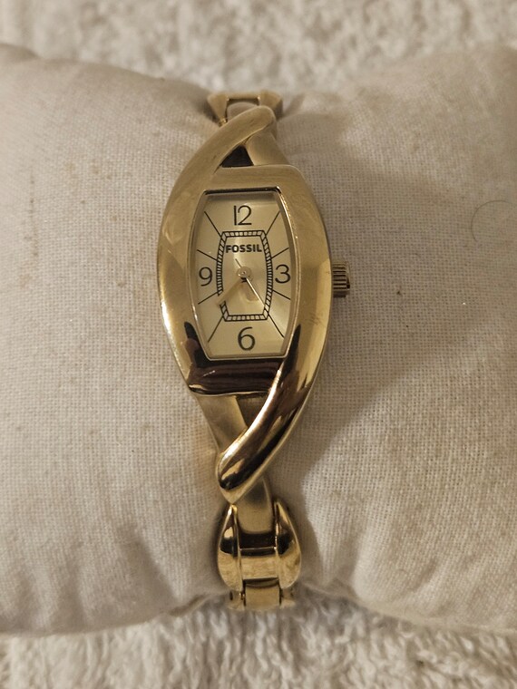 Designer Fossil ES-2357 Gold-Tone Rectangle Dial Anal… - Gem