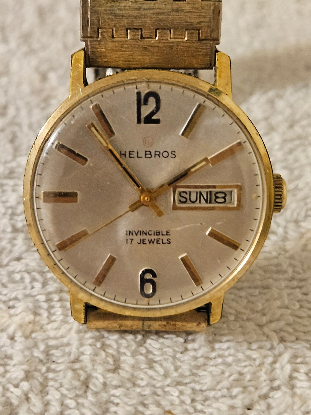 Helbros Invincible Vintage Men's Watch Gold Tone 17j Calendar Germany ...