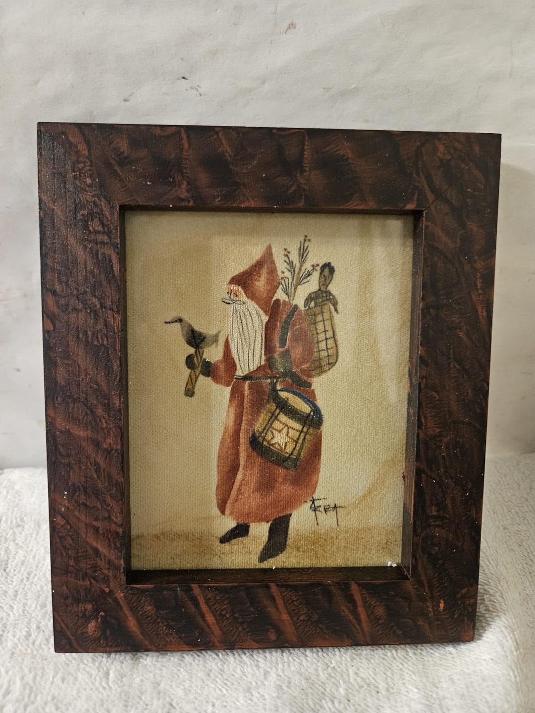 Signed Santa Claus Oil Painting on Velvet by Ann Rea - Framed Christmas ...