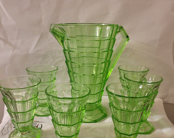 Vintage Green Indiana Tea Room Depression Glass Pitcher & 6 Tumblers - Etsy