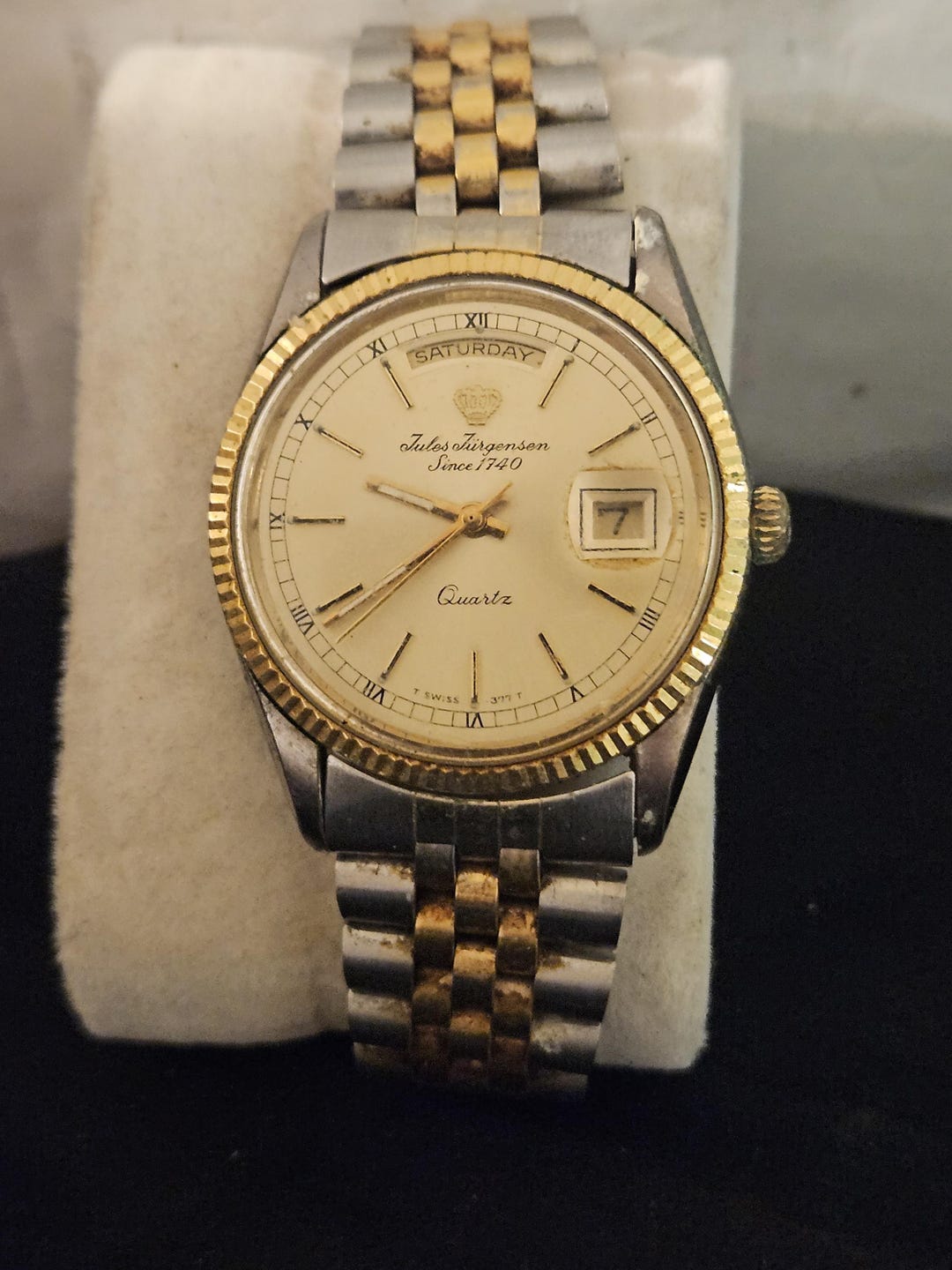 JULES JURGENSEN President Men’s Quartz Watch. Day Date 2 Tone Oyster ...