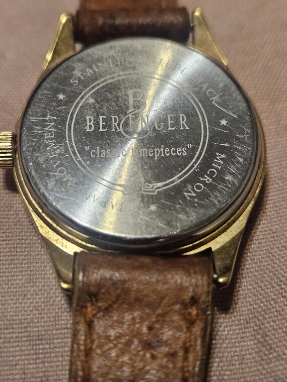 Vintage Berenger Moon Phase Gold Tone Watch Brown Lea… - Gem