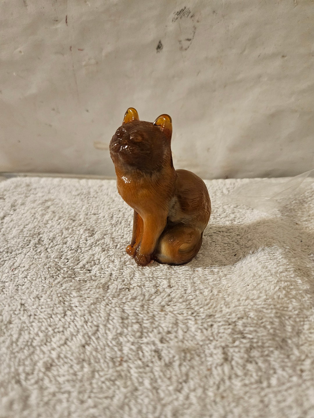 Vintage Mosser Slag Glass Sitting Cat Brown Orange Swirl Slag Glass 3 ...