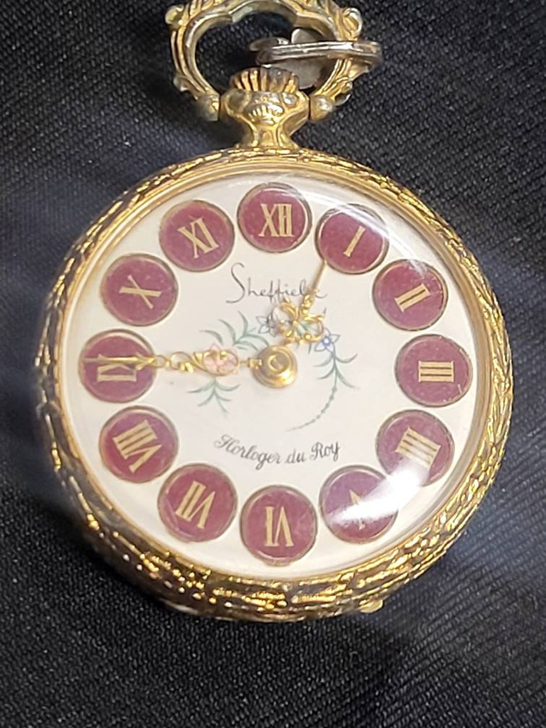 Vintage SHEFFIELD Ladies Pocket Watch Swiss Caliber Enamel Floral Case ...
