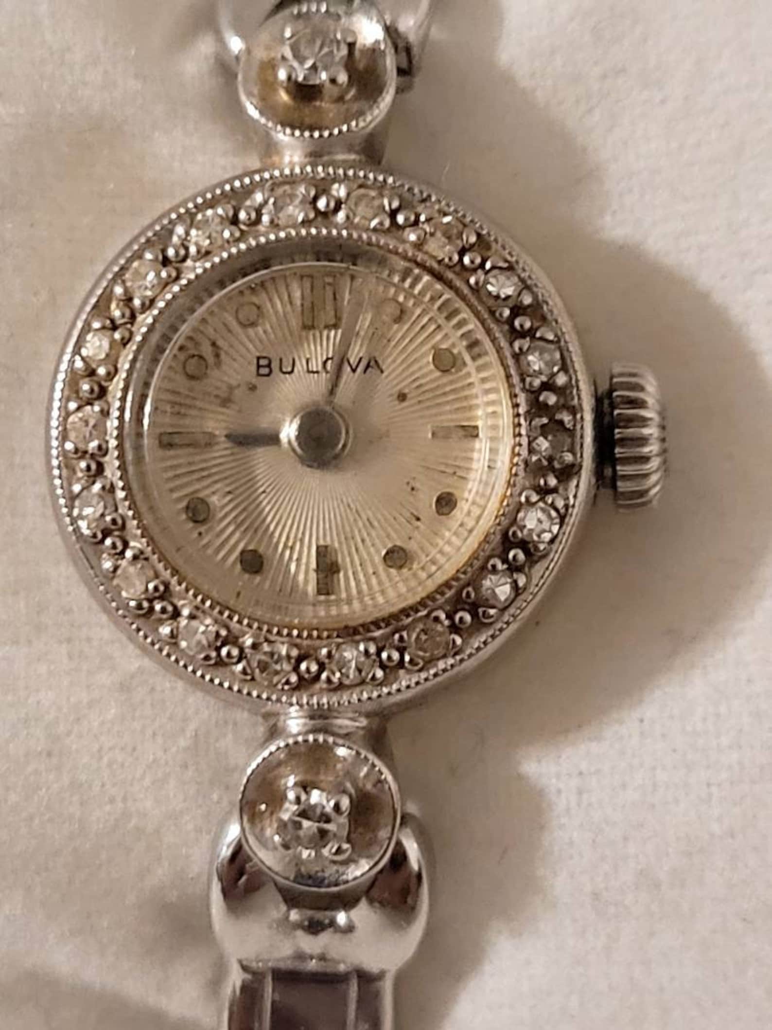 Ladies Vintage Bulova 14k White Gold Natural Diamond Manual - Etsy