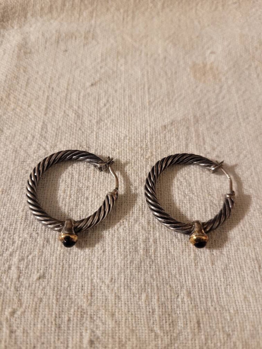 Samuel B Benham BJC Sterling Silver 14k Yellow Gold Black Onyx Pierced ...