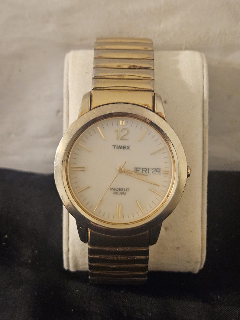 Timex Indiglo Gold / White Face Day/date Watch WR30M - Etsy