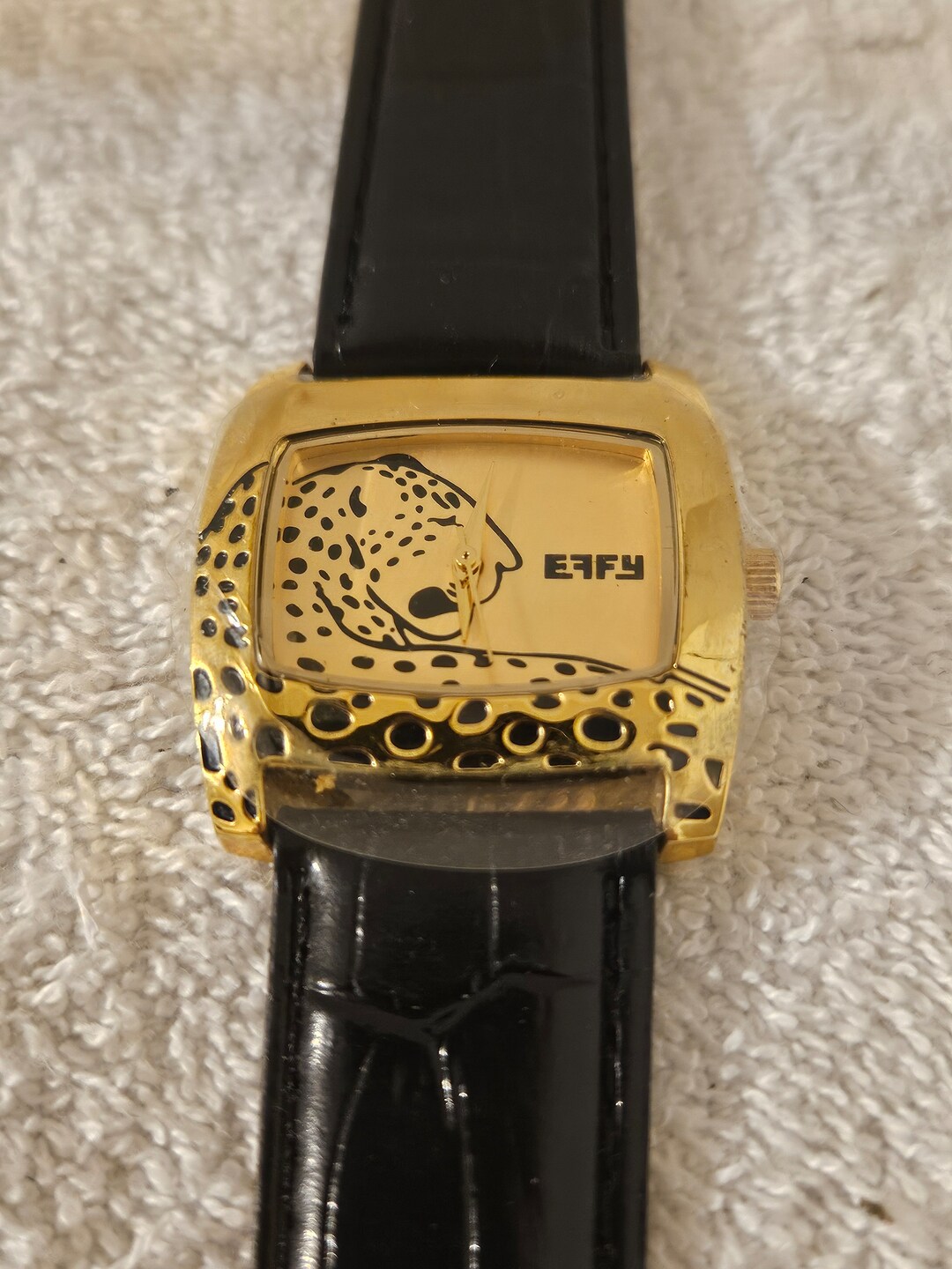 EFFY NY Leopard Tank Watch 33mm Gold Tone Rectangle Dial Big Cat New ...