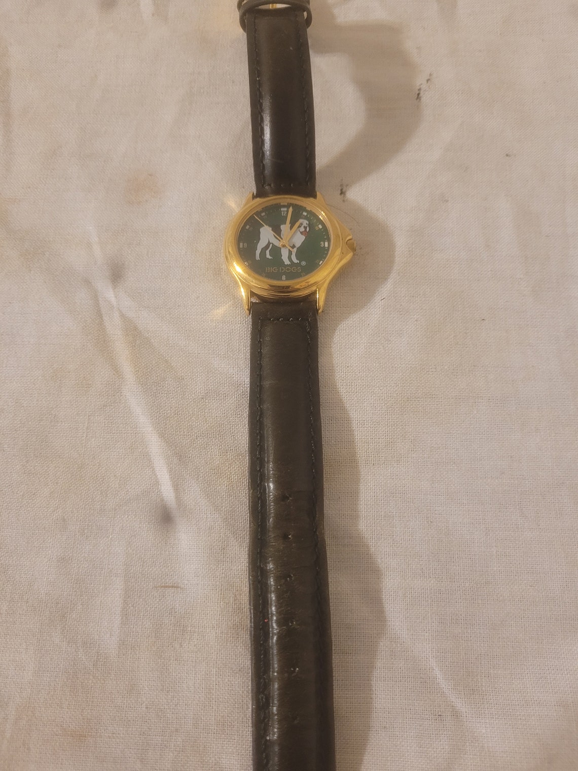 Big Dog Gold Tone Watch: Black Leather Strap, 33.5mm Face - Etsy