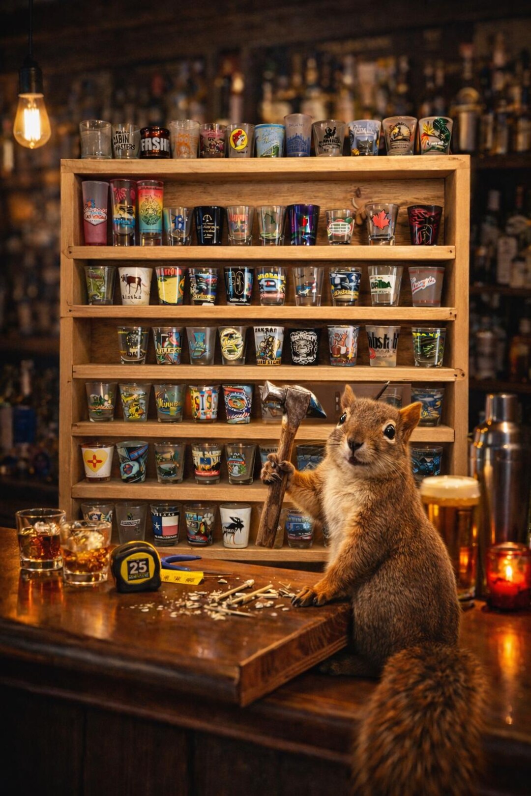 Rustic Wooden Shot Glass Shelf | Wall Mounted Shot Glass Display ...