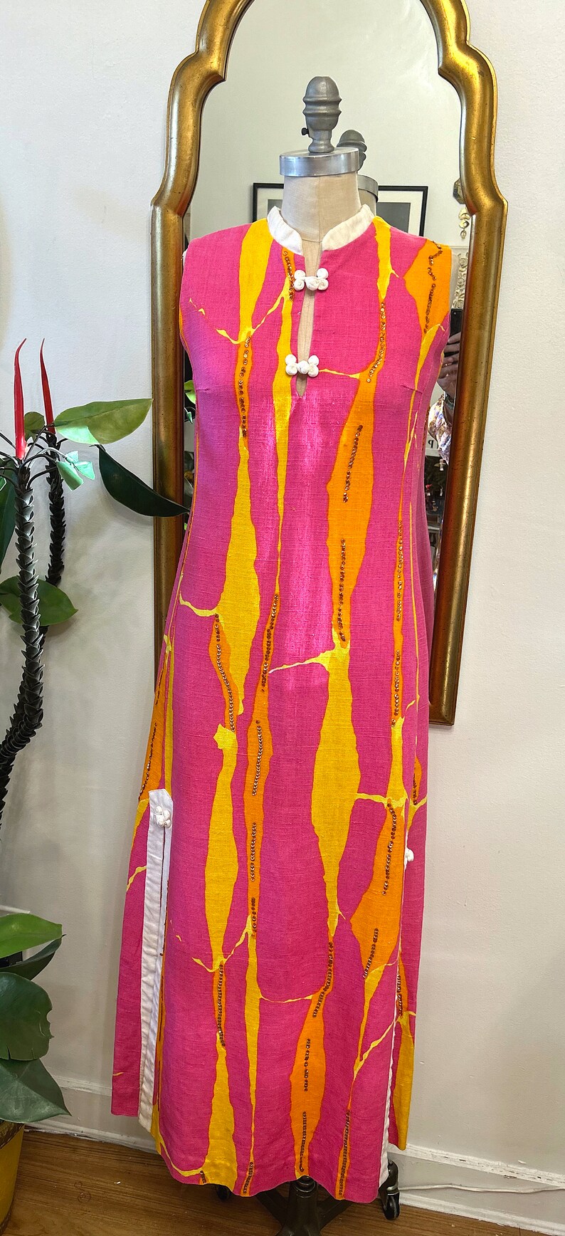 1960s Beachcomber Linen Maxi Dress, Cheongsam Style Resort Dress - Etsy