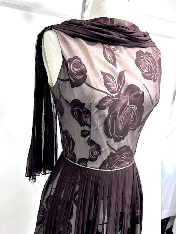 1950s Sheer Overlay Rose Dress, Shoulder Swag, Fit an… - Gem