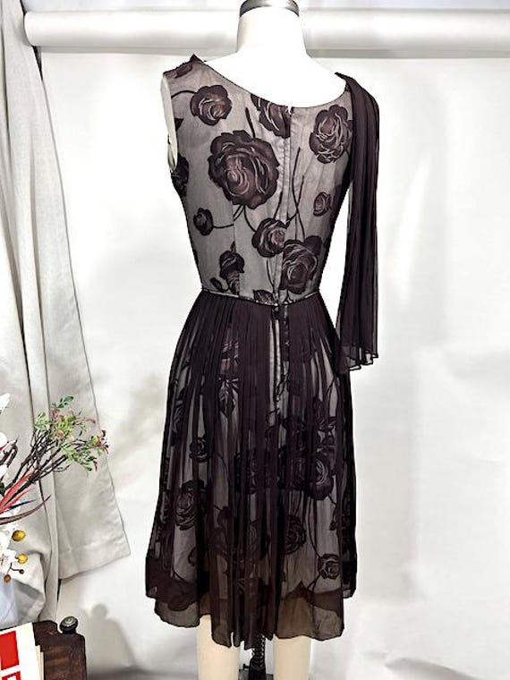 1950s Sheer Overlay Rose Dress, Shoulder Swag, Fit an… - Gem