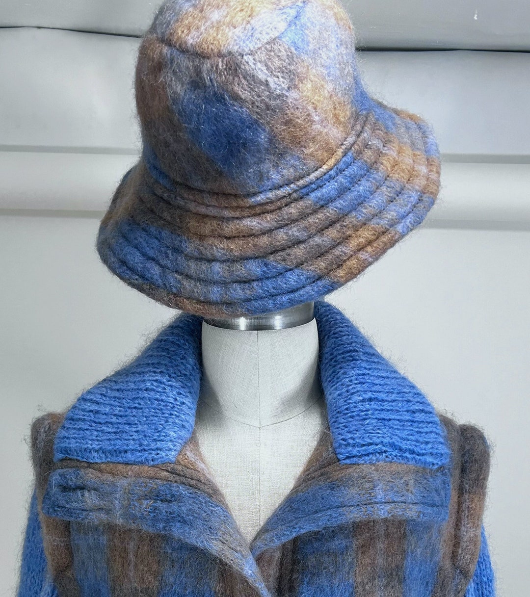 1980s Donegal Designs, Mohair Plaid, Sweater Coat & Matching Trilby Hat ...
