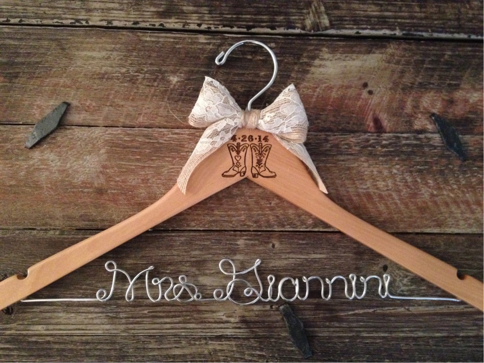 Western Cowboy Boots Wedding Hanger, Rustic Bride Hanger, Bridal Hanger ...
