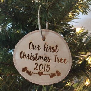 Our First Christmas Tree Ornament, Tree Slice Christmas Ornament ...