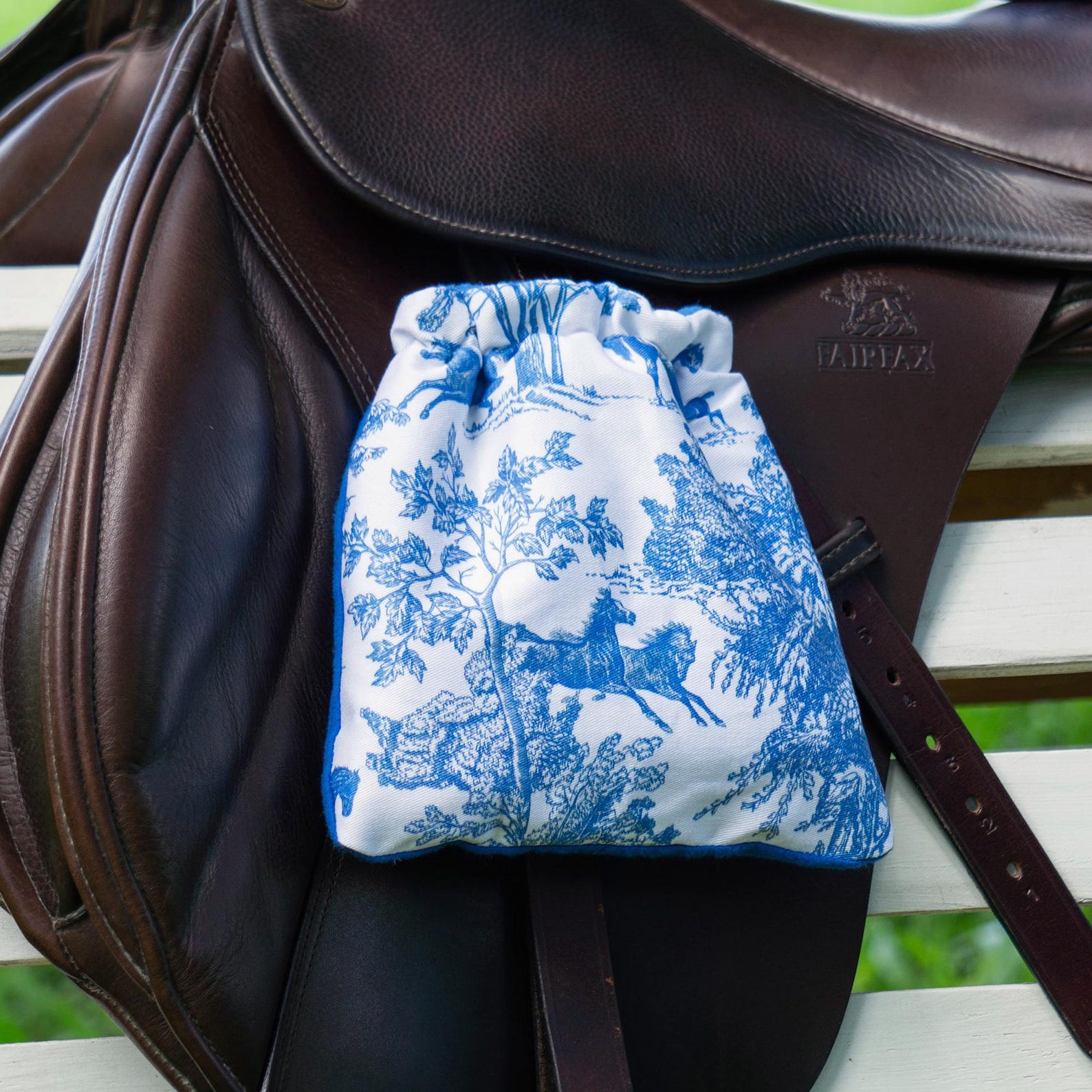 Custom Stirrup Covers - Blue Equestrian Toile - Fleece Lined - Etsy
