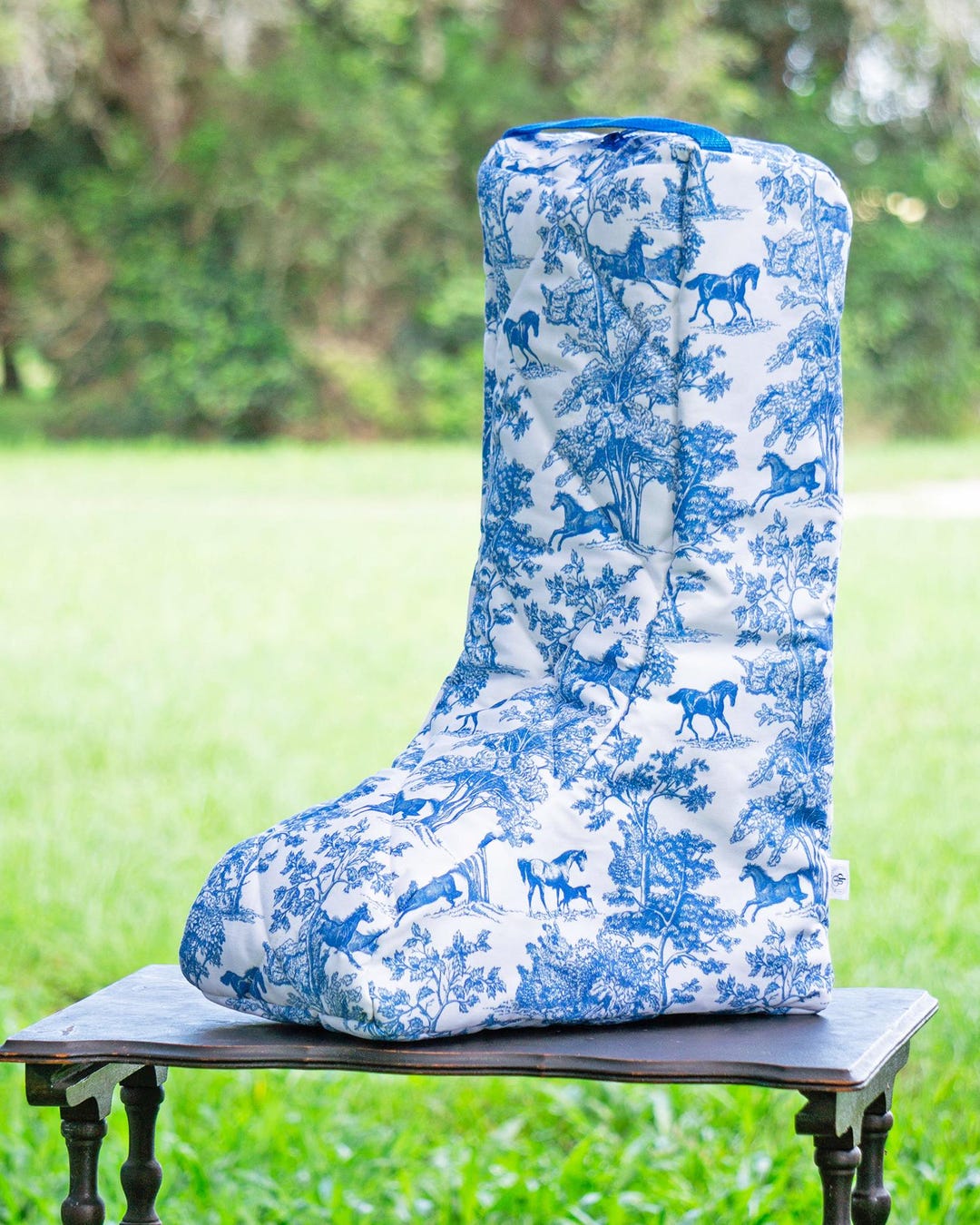 Custom Boot Bag - Blue Equestrian Toile - Etsy
