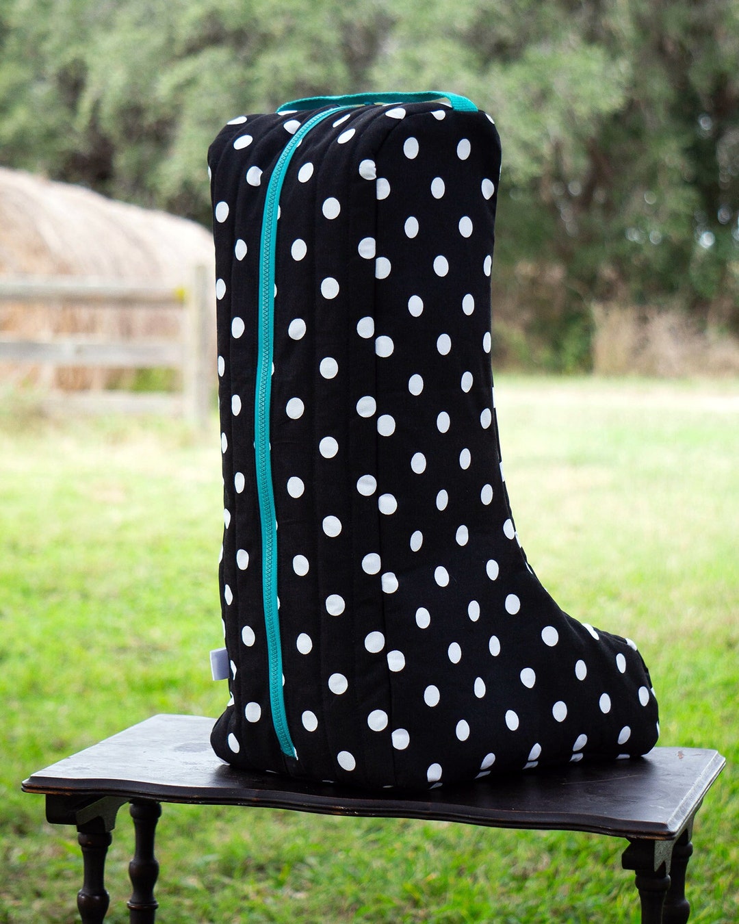 Custom Boot Bag - Turquoise and Black Polka Dots - Etsy