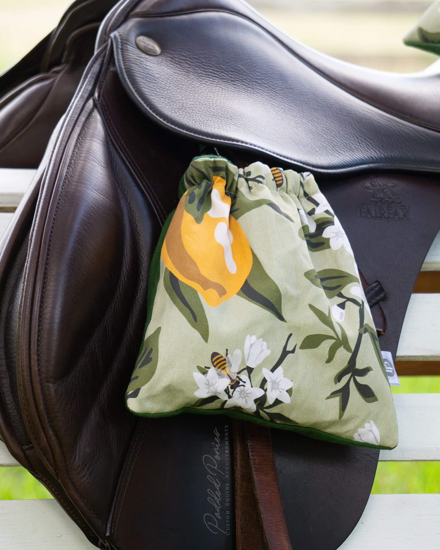Custom Stirrup Covers - Green and Yellow Lemons and Bees - Fleece Lined ...