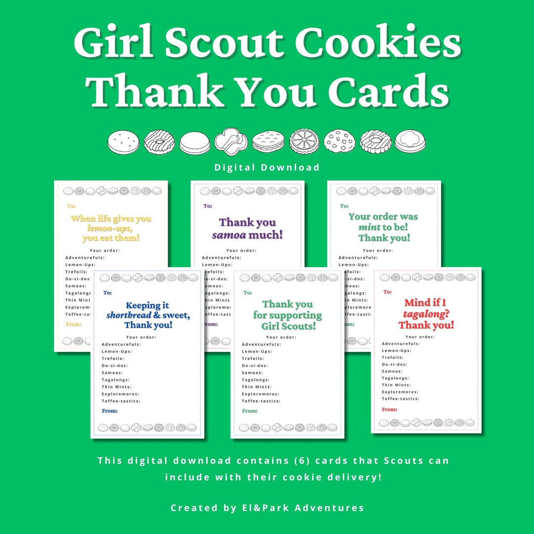 Girl Scout Cookie Thank You Cards | Printable Cookie Order Thank You ...
