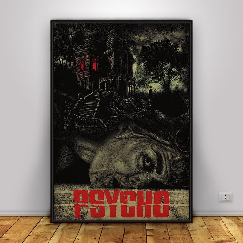Psycho Poster, Alfred Hitchcock Wall Art, Classic Thriller Horror Movie ...