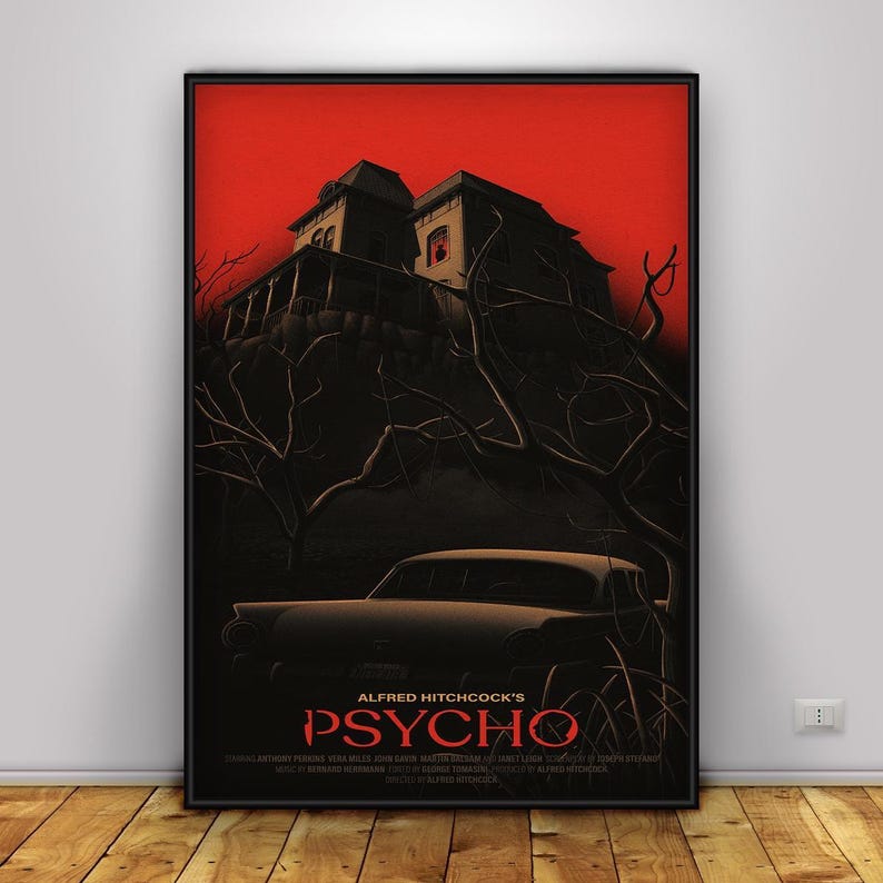 Psycho Poster, Alfred Hitchcock Wall Art, Classic Thriller Horror Movie ...