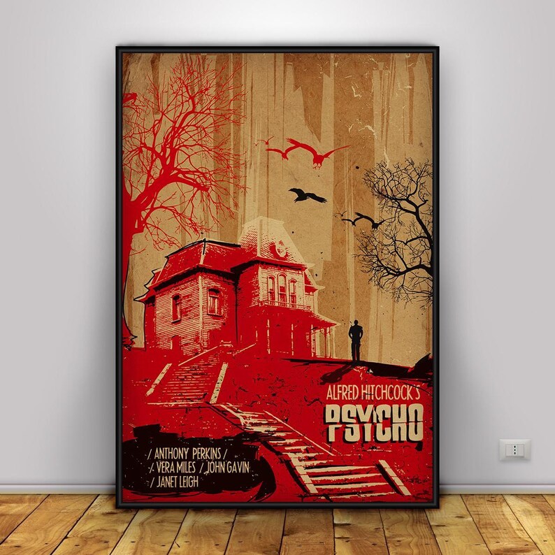 Psycho Poster, Alfred Hitchcock Wall Art, Classic Thriller Horror Movie ...