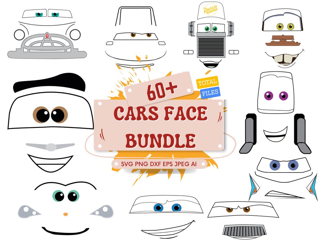 Cars Faces SVG Png Dxf Eps Jpeg Ai Clipart Bundle (digital Download) - Etsy