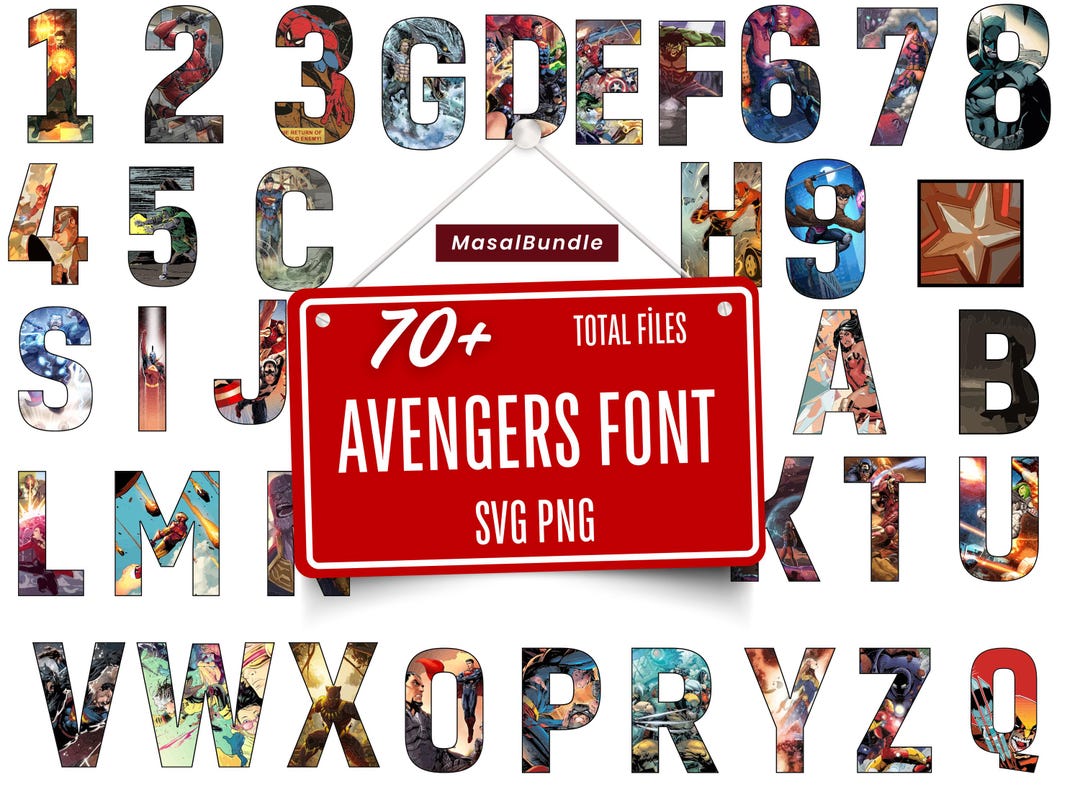 Avengers Alphabet SVG PNG, Superhero Font Letters Numbers (digital ...
