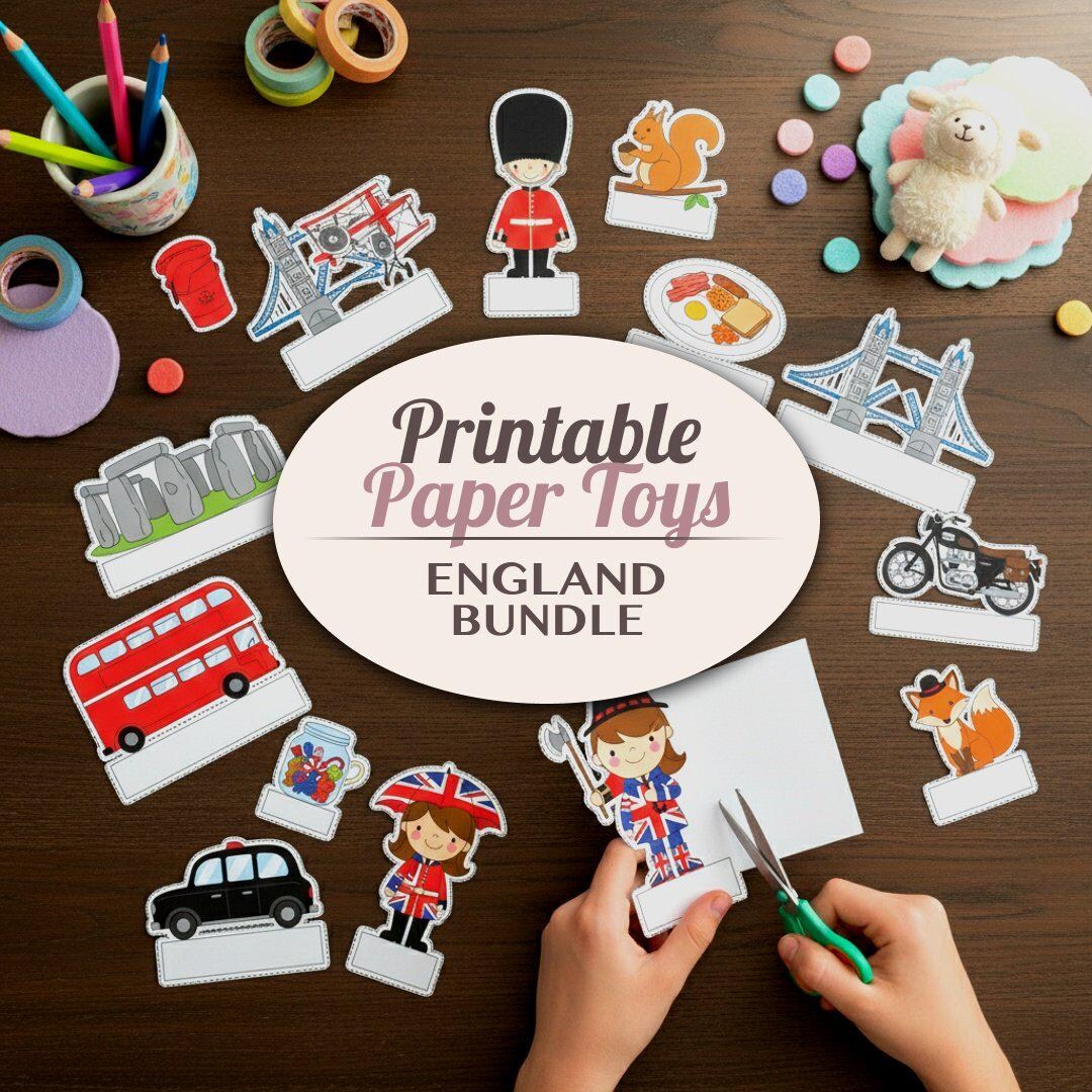 England Cut Outs Printable Paper Toy Bundle | UK Craft Activity Kit ...